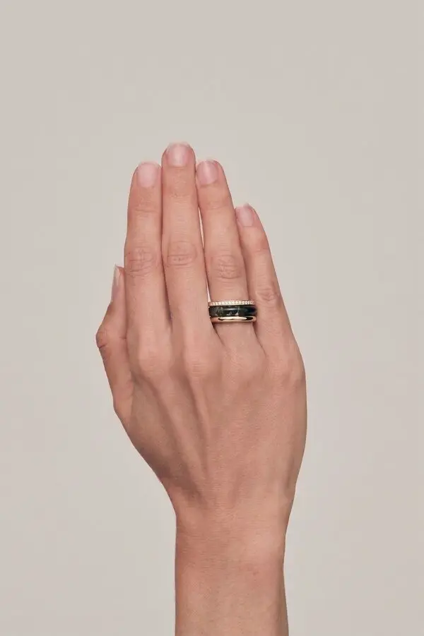 BY PARIAH Slim Classic Ring Stack Moss Agate | White Diamond