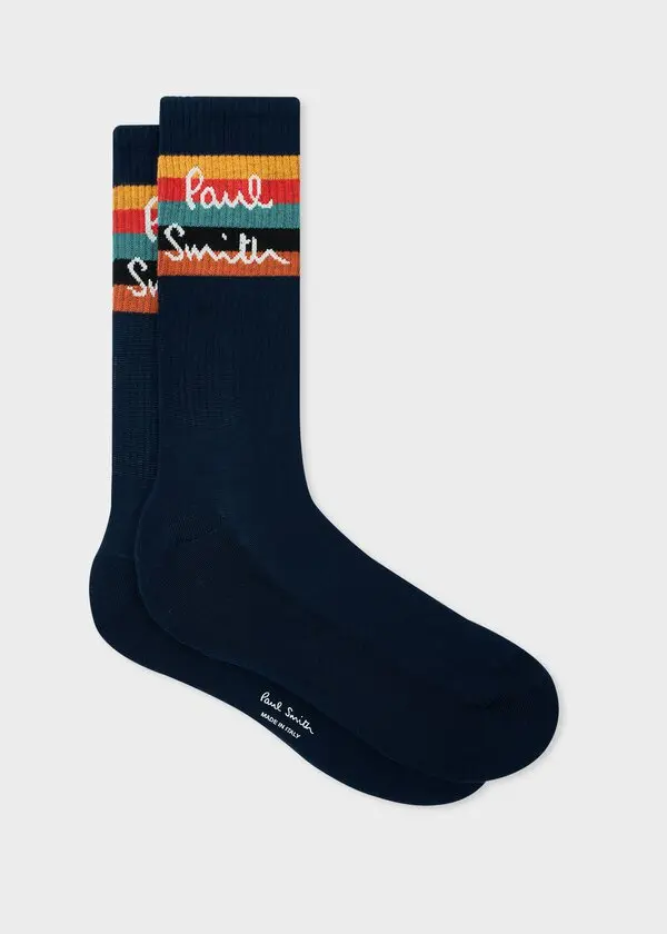 Paul Smith Navy 'artist Stripe' Logo Socks