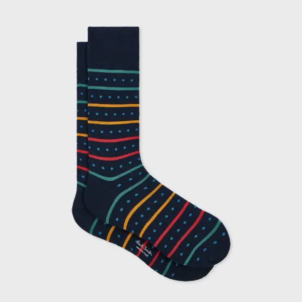 Paul Smith Navy Cotton-blend Polka Dot Stripe Socks