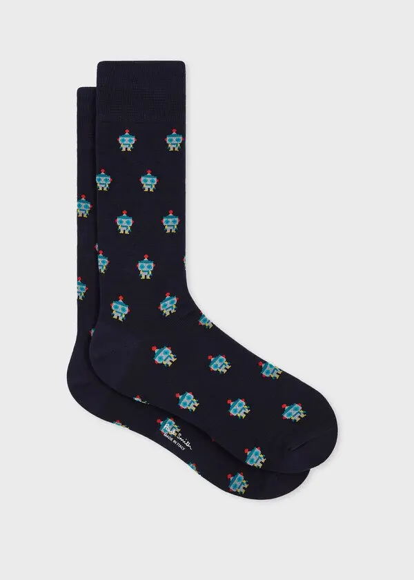 Paul Smith Navy Cotton-blend 'robot' Socks