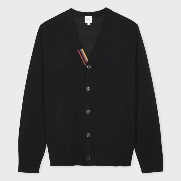 Paul Smith Merino Wool Cardigan With 'artist Stripe' Trim