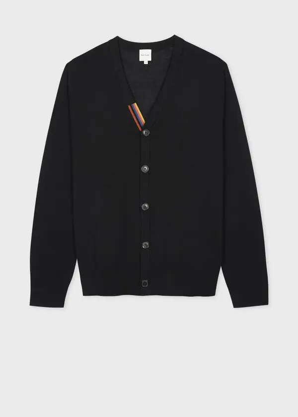 Paul Smith Merino Wool Cardigan With 'artist Stripe' Trim