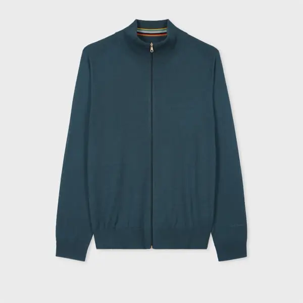 Paul Smith Petrol Merino Wool Full-zip Cardigan