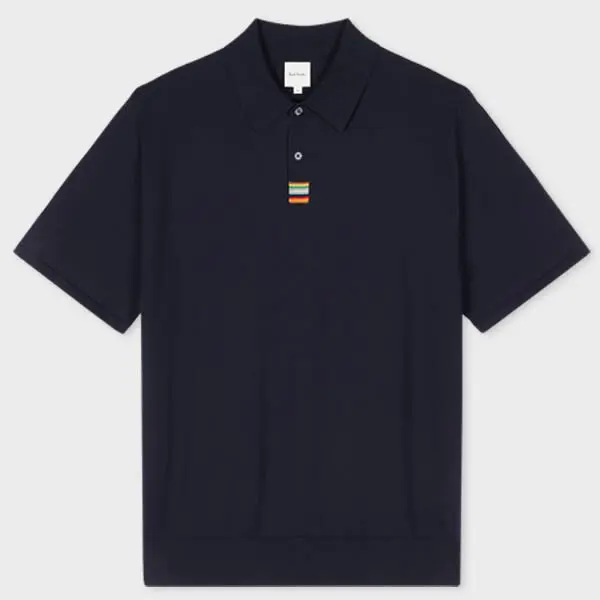 Paul Smith Navy Organic Cotton 'signature Stripe' Knitted Polo Shirt - Blue