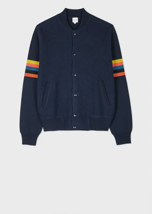 Paul Smith Navy Merino Wool 'artist Stripe' Bomber Jacket