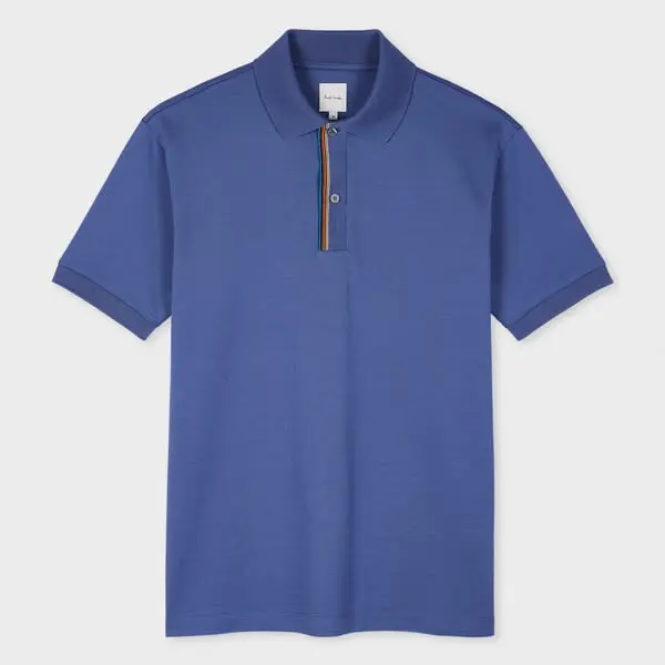 Paul Smith Dark 'signature Stripe' Trim Polo Shirt - Blue