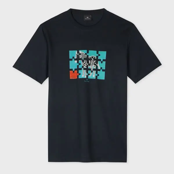 Paul Smith Navy 'jigsaw Zebra' Print T-shirt - Blue