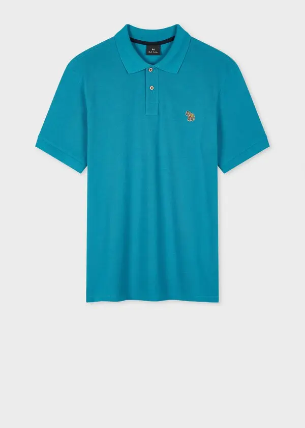 Paul Smith Teal Blue Organic Cotton Zebra Polo Shirt