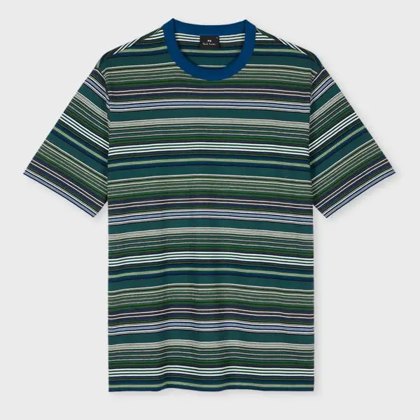 Paul Smith Green And Blue Stripe Cotton T-shirt - Black