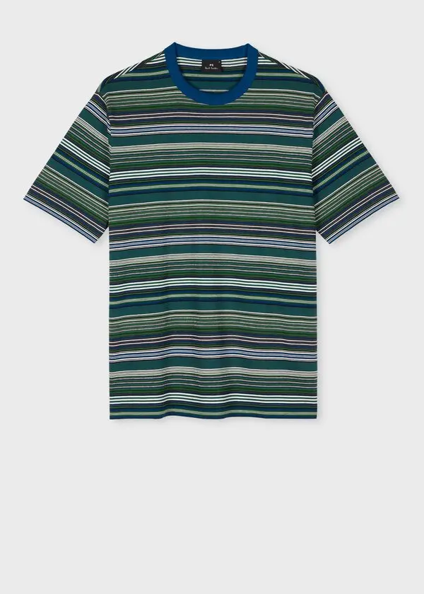 Paul Smith Green And Blue Stripe Cotton T-shirt