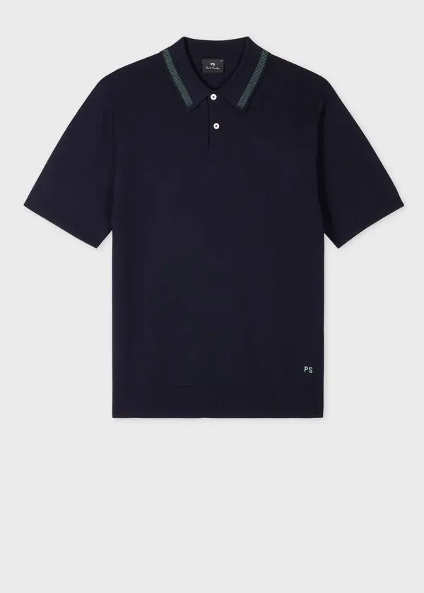 Paul Smith Navy Merino Wool Polo Shirt