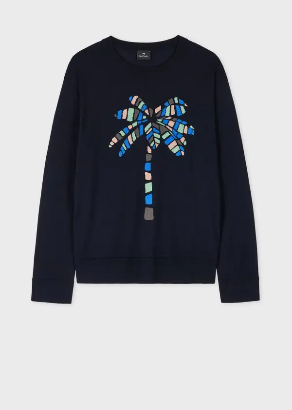 Paul Smith Navy Merino Wool 'palm Tree' Sweater