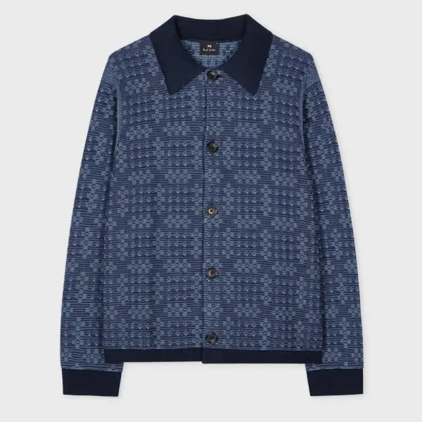 Paul Smith Navy Geo Cotton Cardigan