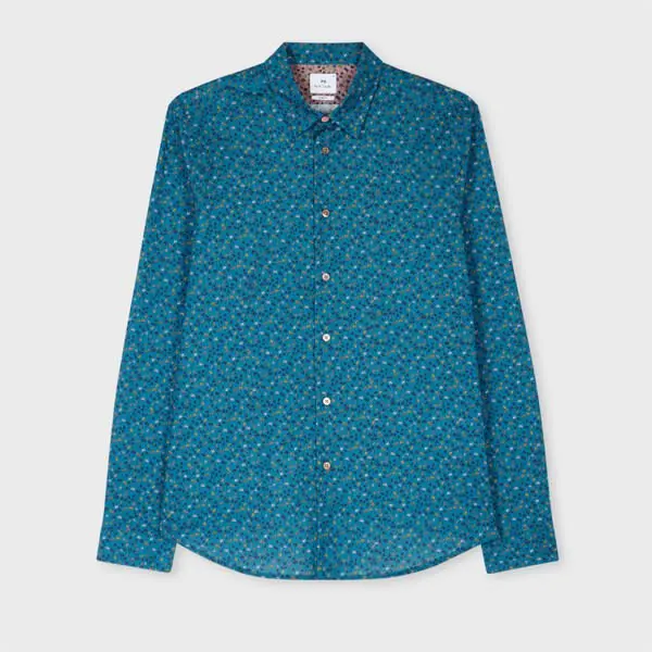 Paul Smith Slim-fit Mid 'oxalis Floral' Shirt - Blue