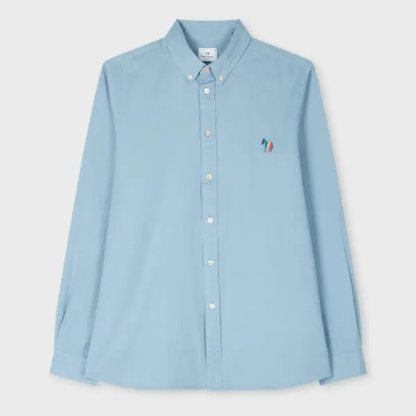Paul Smith Pale Organic Cotton Twill 'broad Stripe Zebra' Shirt - Blue