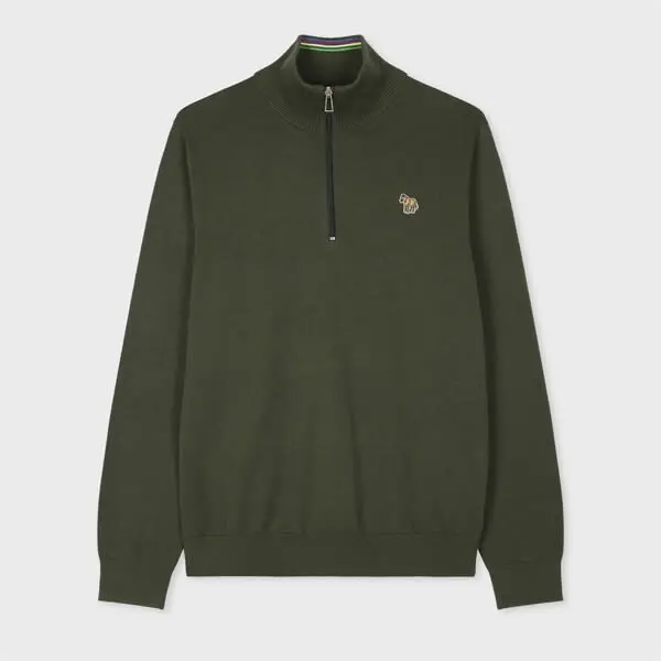 Paul Smith Khaki Organic Cotton Half Zip Sweater With Zebra Logo - Green