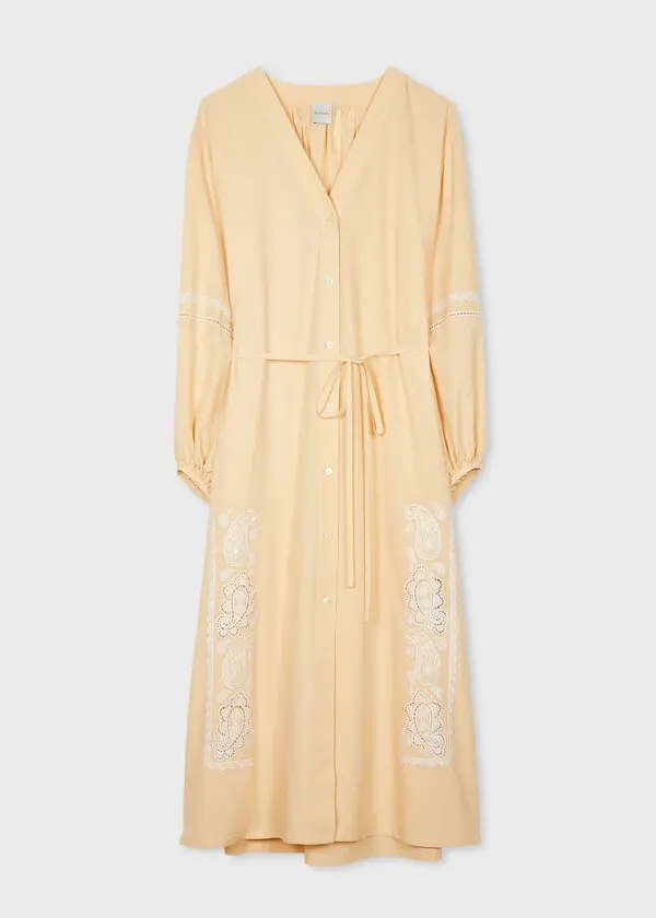 Paul Smith Lemon Embroidered Cotton-silk Midi Dress