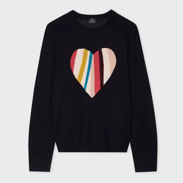 Paul Smith Navy Wool 'swirl' Heart Sweater