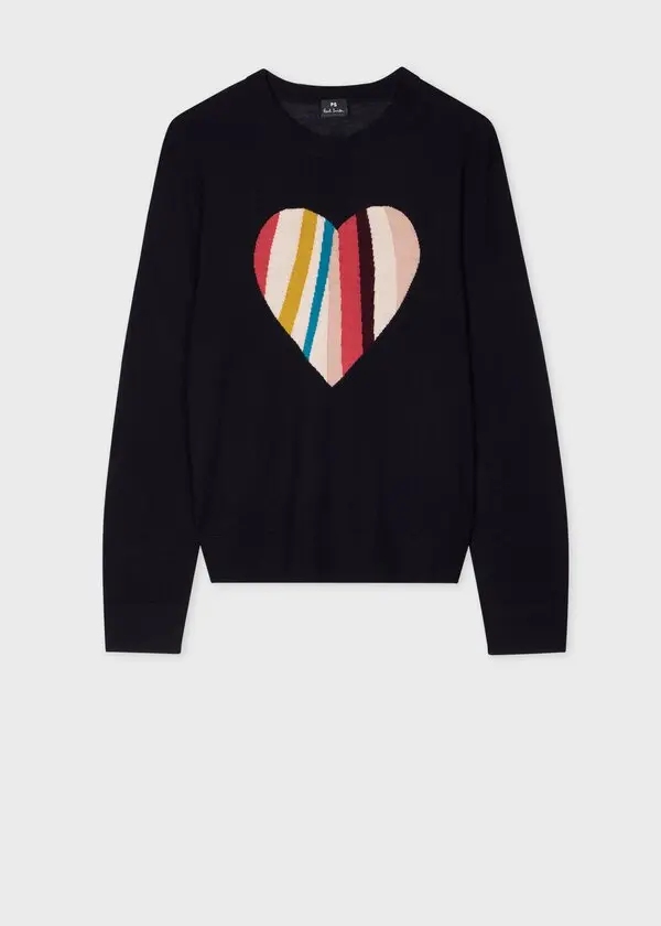 Paul Smith Navy Wool 'swirl' Heart Sweater