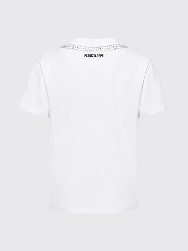 Patrizia Pepe Rhinestone Embroidered Cotton T-shirt