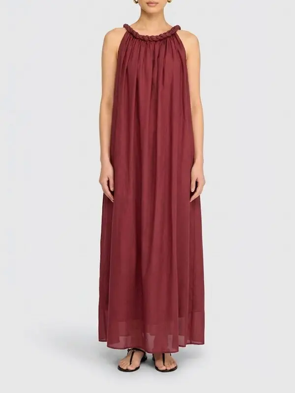 SEMICOUTURE Cotton And Silk Long Tunic With Halter Neck - Wine