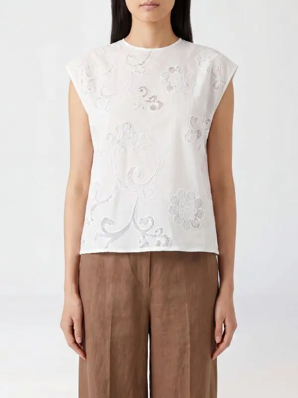 SEMICOUTURE Embroidered Cotton And Lace Short Sleeve Top - White