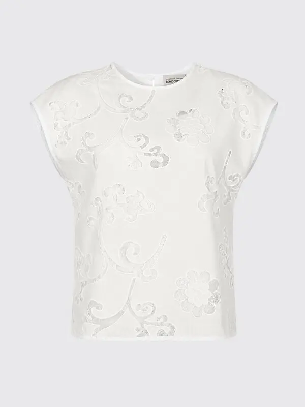 SEMICOUTURE Embroidered Cotton And Lace Short Sleeve Top
