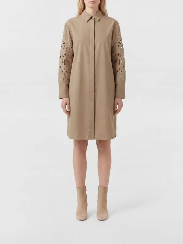 Agnona Shirt Dress With Floral Cut-out Sleeves - Brown
