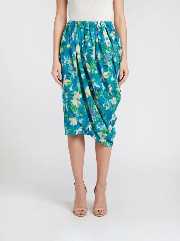 Chloé Printed Draped Midi Skirt