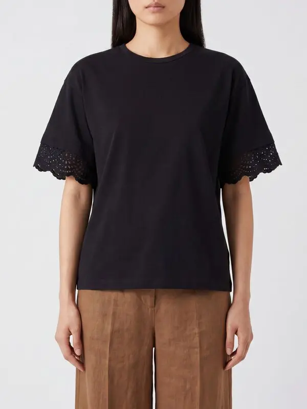 Alberta Ferretti Short-sleeved T-shirt With Embroidered Logo - Black