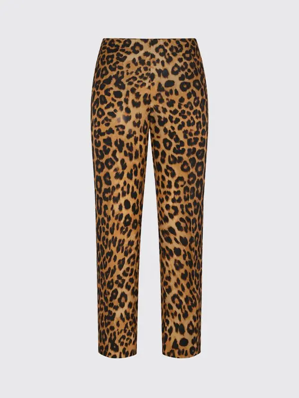 Alberta Ferretti Animal Print Silk Straight Leg Trousers