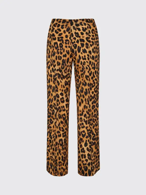 Alberta Ferretti Animal Print Silk Straight Leg Trousers