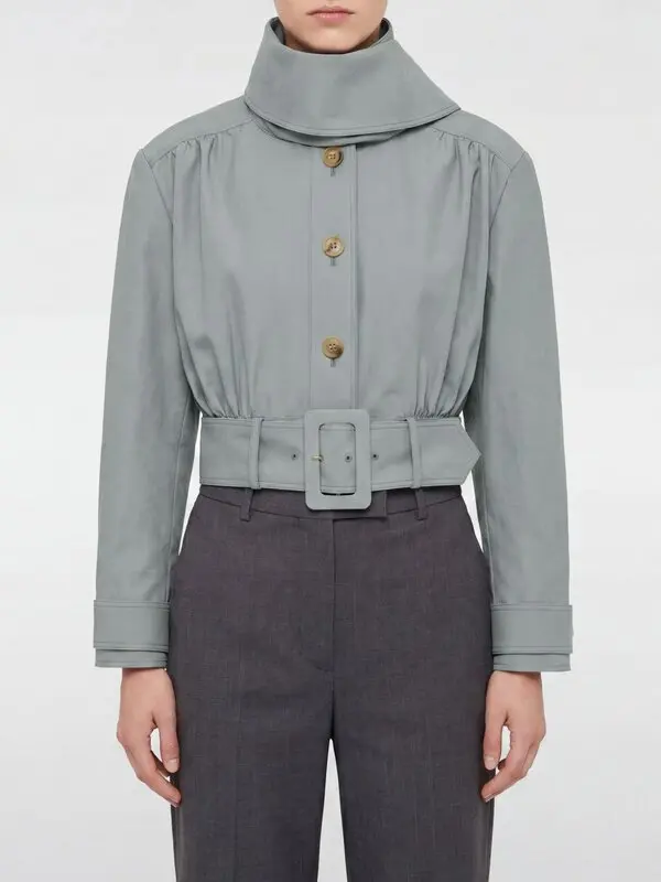 Chloé Cropped Linen And Cotton Tie-neck Belted Jacket - Grey