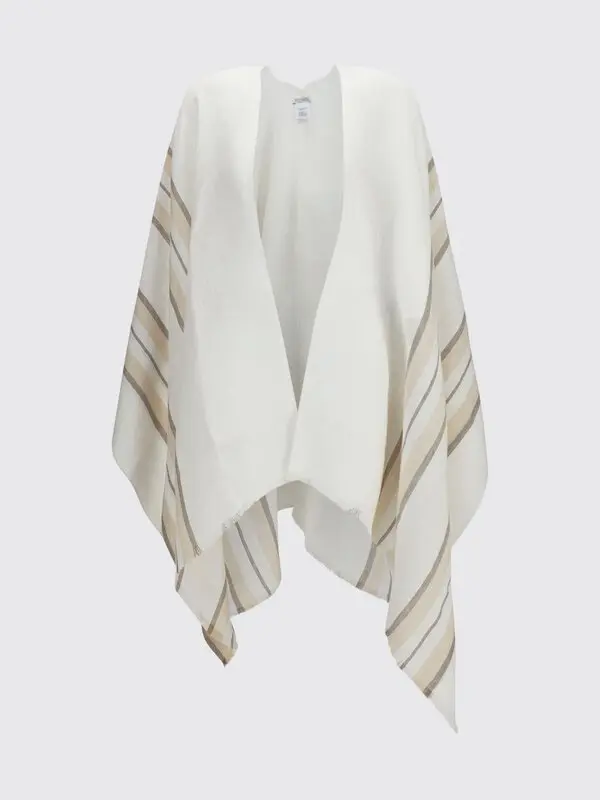 Brunello Cucinelli Asymmetrical Striped Linen And Cashmere Cape