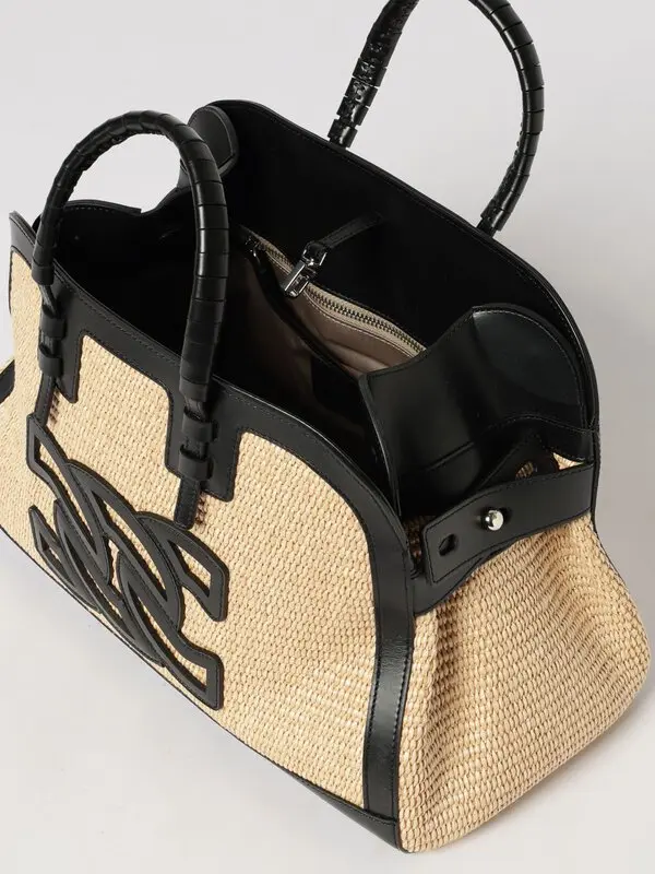 Casadei Raffia Tote Bag With Calf Leather Details