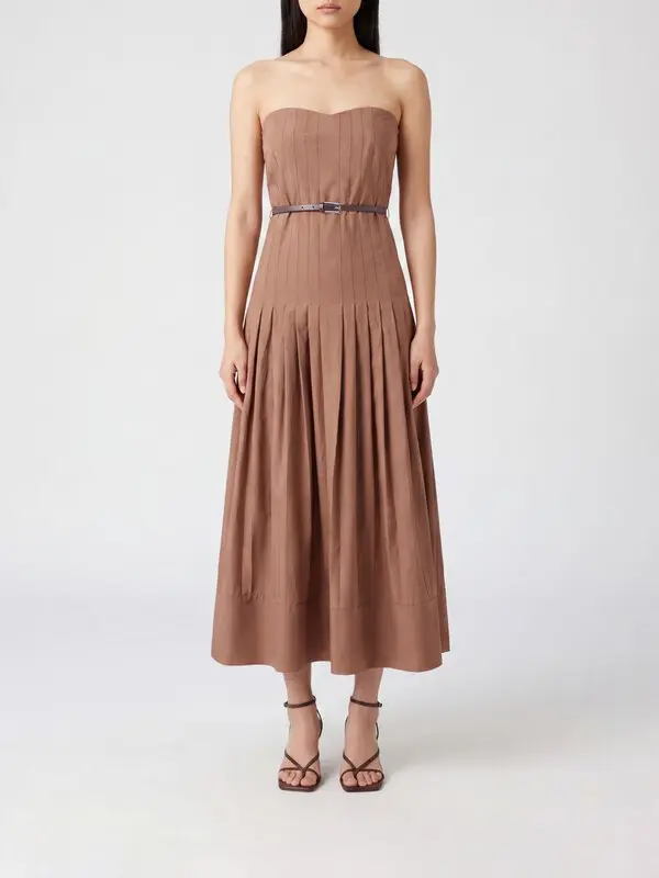 SEMICOUTURE Belted Midi Dress - Beige