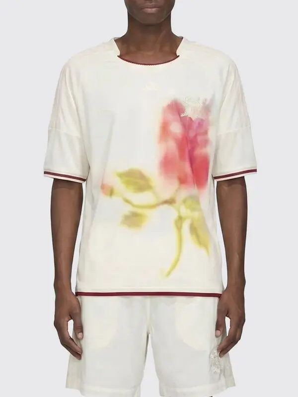 ADIDAS ORIGINALS X Wales Bonner Floral T-shirt With Asymmetrical Neckline - Beige