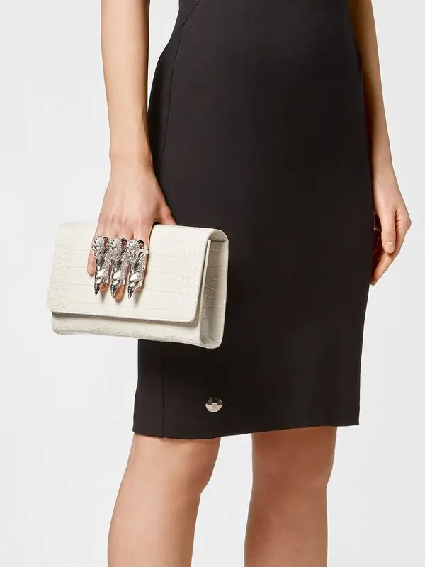 Philipp Plein Crocodile Effect Calfskin Clutch With Rhinestones