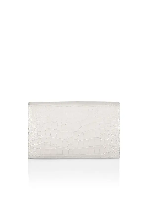 Philipp Plein Crocodile Effect Calfskin Clutch With Rhinestones