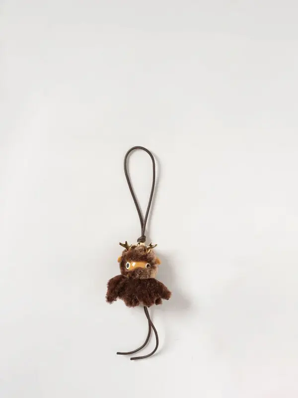 Loewe Fawnie Asymmetrical Keychain In Shearling And Metal With Embroidery - Brown
