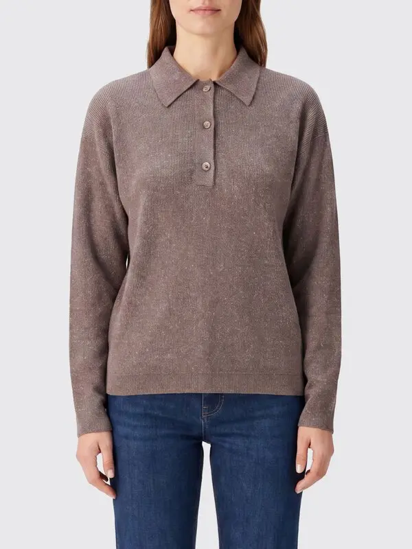 Calvin Klein Long-sleeved Silk Knit Polo Shirt - Brown
