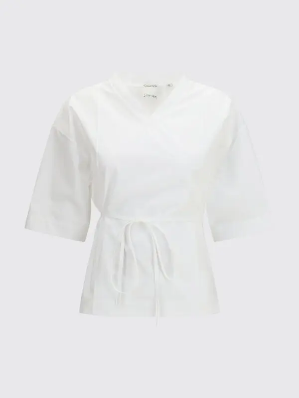 Calvin Klein V-neck Cotton Poplin Wrap Shirt