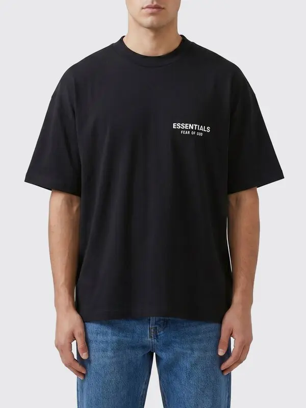 Fear Of God Cotton T-shirt With Contrast Logo And Dropped Shoulders - Black