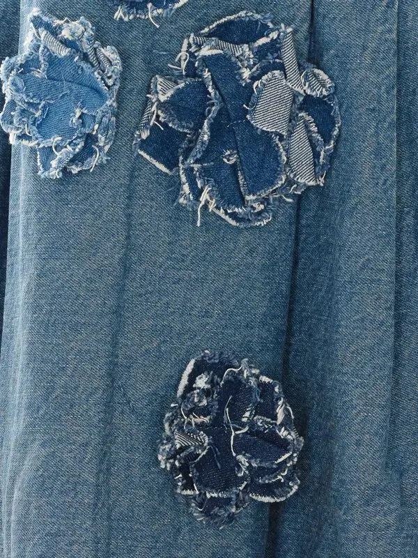 GANNI A-line Mini Dress In Recycled Denim With Floral Appliqu
