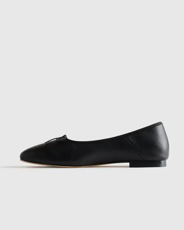 Quince Italian Leather Square Toe Ballet Flat - Black