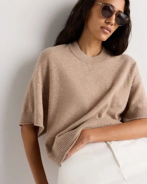 Quince Mongolian Cashmere Cropped Oversized T-shirt