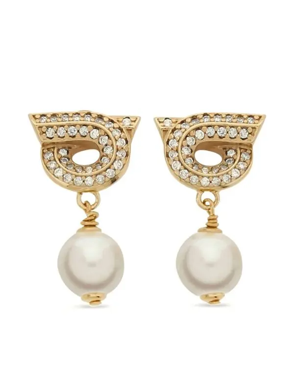 FERRAGAMO Gancini Earrings With Pearl And Crystals