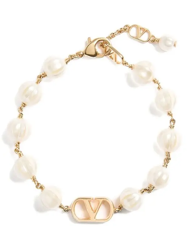 Valentino Garavani Vlogo Signature Bracelet In Metal And Glass Pearls - Metallic
