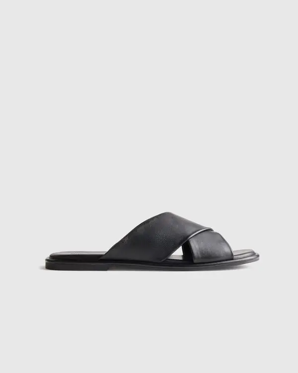 Quince Italian Leather Crossover Slide - Black