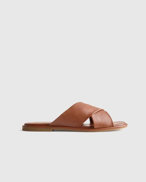 Quince Italian Leather Crossover Slide - Cognac